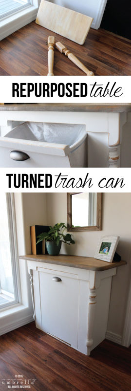 Easy Repurposed Table Turned Wood Tilt Out Trash Can