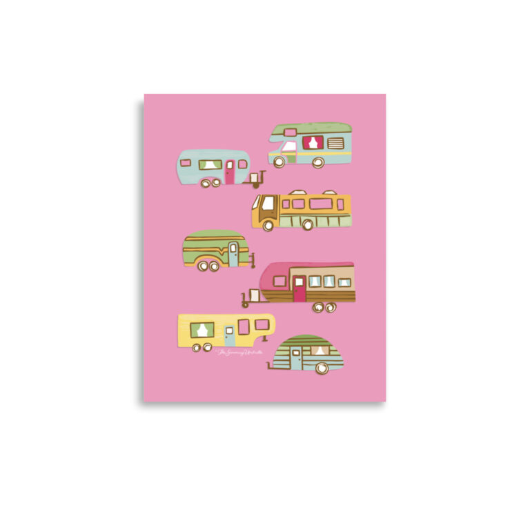 Pink Vintage Camper Art Print